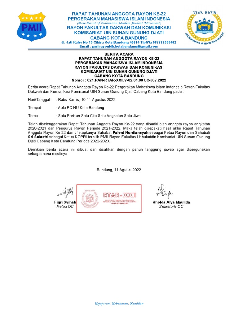 Berita Acara RTAR-XXIIDakom | PDF