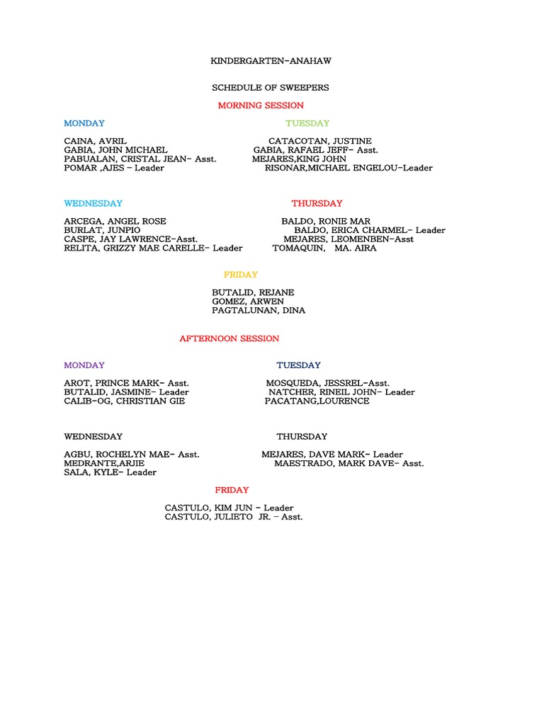 Schedule of Sweepers | PDF