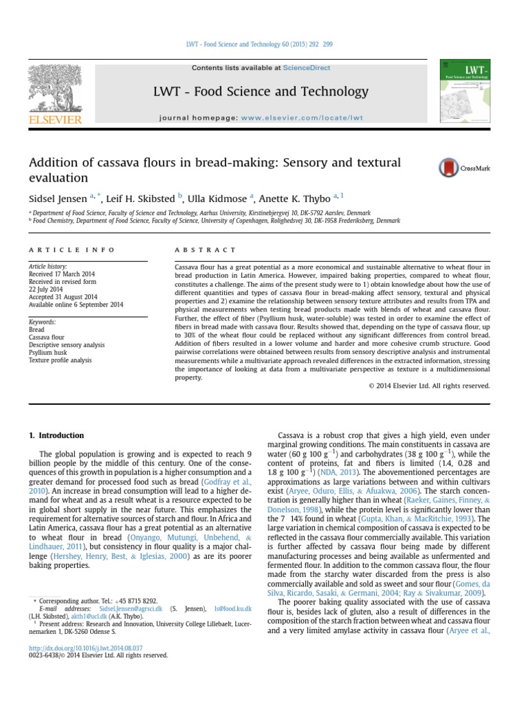 Addition of Cassava Flours in Bread-Making Sensory and Textural Evaluation | PDF