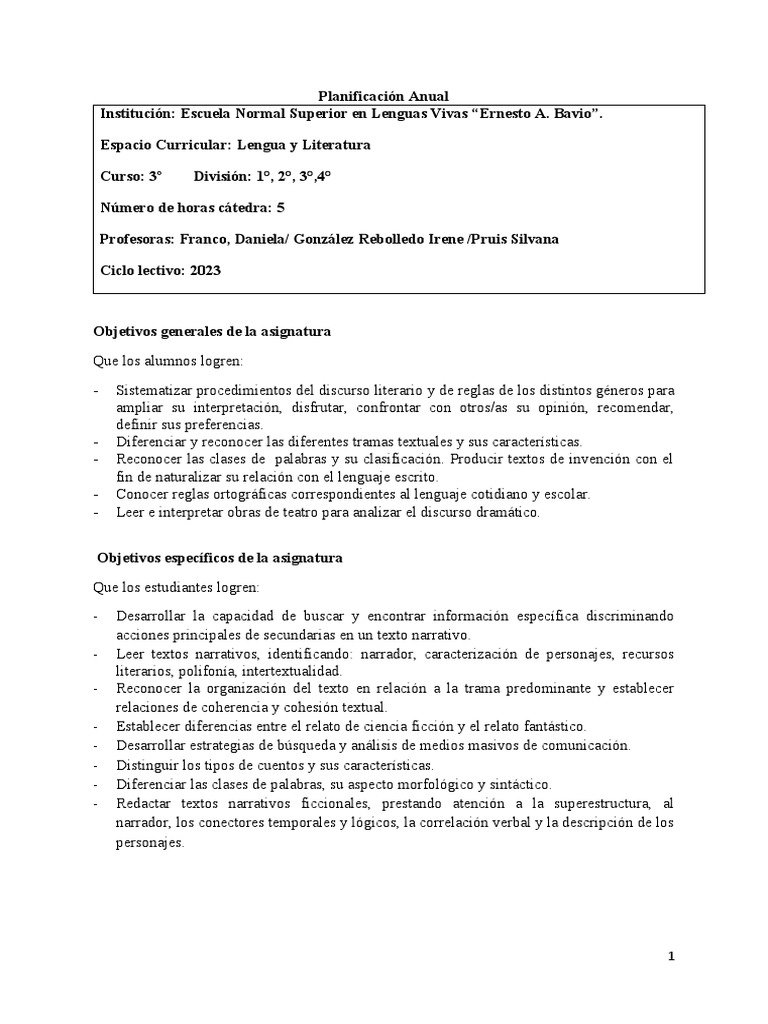 Lengua y Literatura - 3° Planificación 2023 - Normal | PDF | Evaluación | Narración