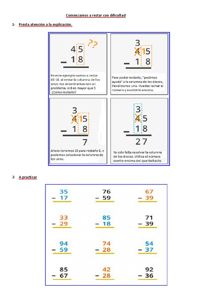 Restar: Guía y Práctica Básica | PDF