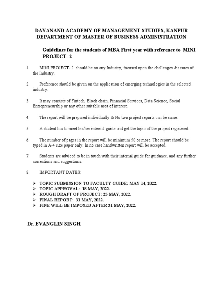 Mini Project Sem2 Guidelines | PDF | Master Of Business Administration