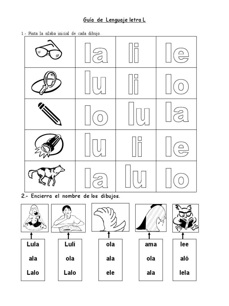 Guía de Lenguaje letra L menos de | PDF