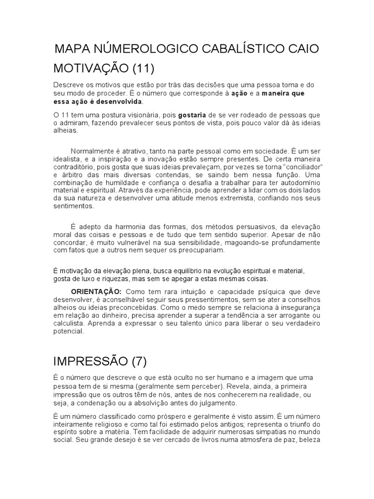 Mapa Numerológico Cabalístico: Análise | PDF | Amor | Aprendizado