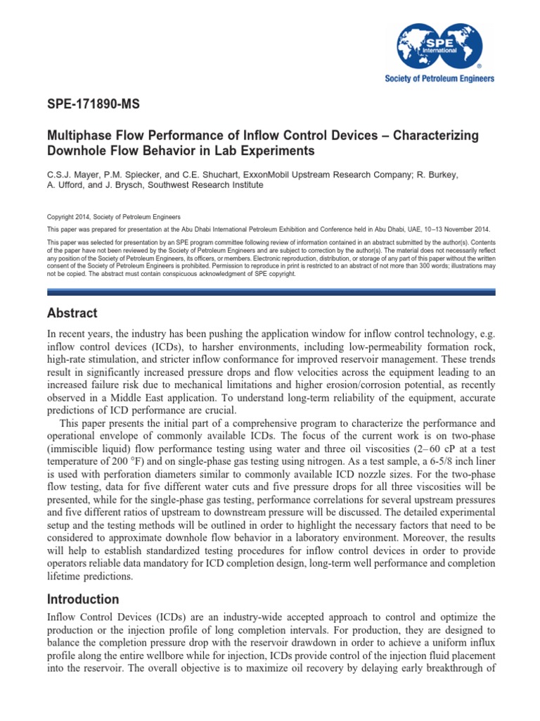 SPE-171890-MS Multiphase Flow Performance of Inflow Control Devices - Characterizing Downhole ...