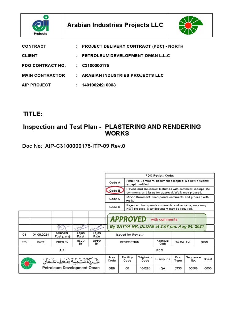 Arabian Industries Projects LLC: Doc No: AIP-C3100000175-ITP-09 Rev.0 ...