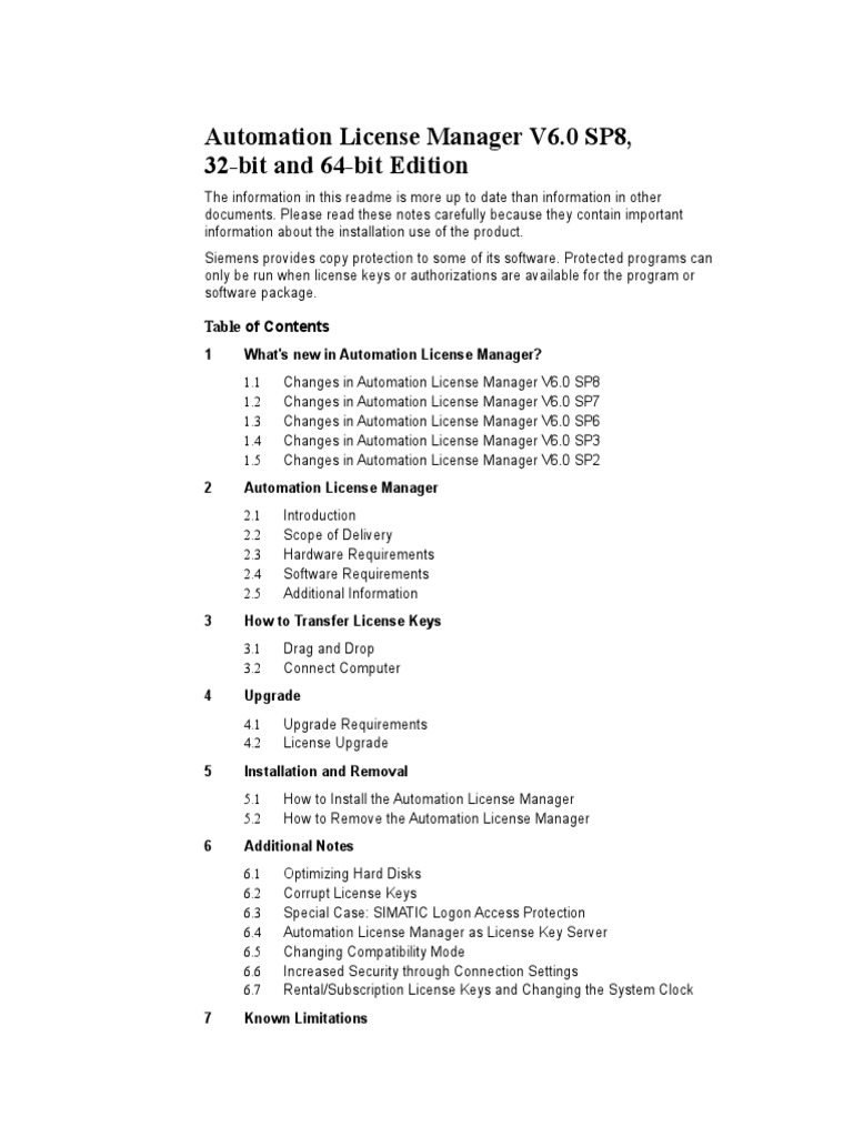 Automation License Manager V6.0 SP8, 32-Bit and 64-Bit Edition | PDF ...