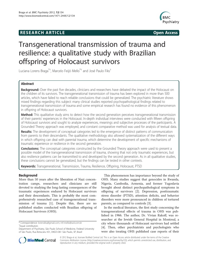 Transgenerational Transmission of Trauma and Resilience: A Qualitative ...