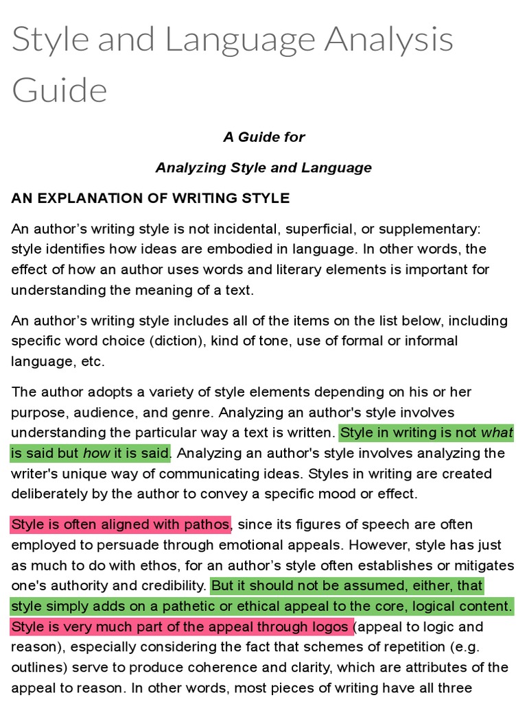 Style and Language Analysis Guide Course Template | PDF