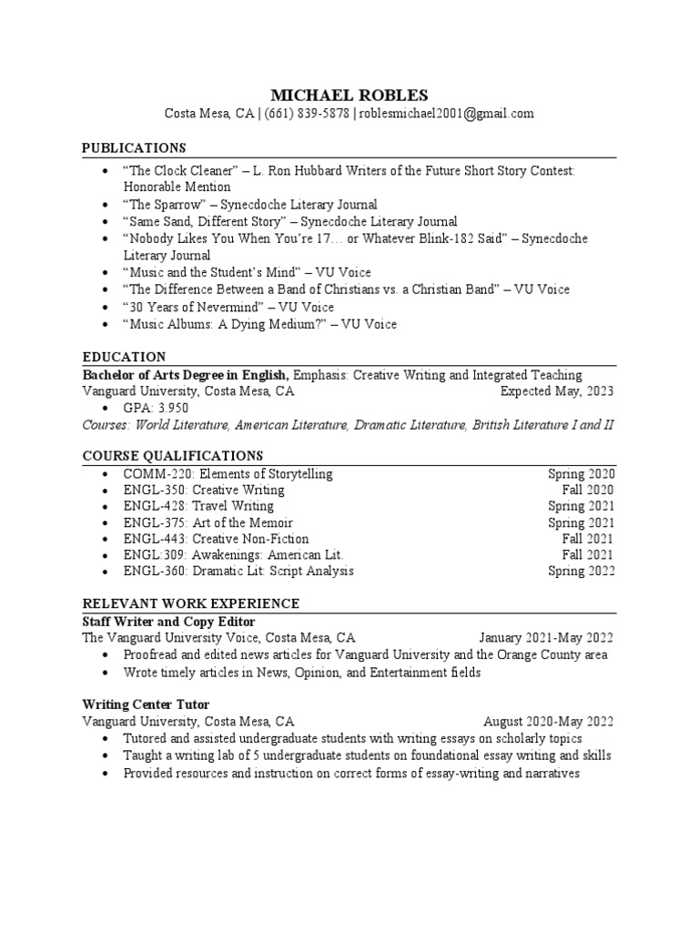 Robles Michael CV | PDF