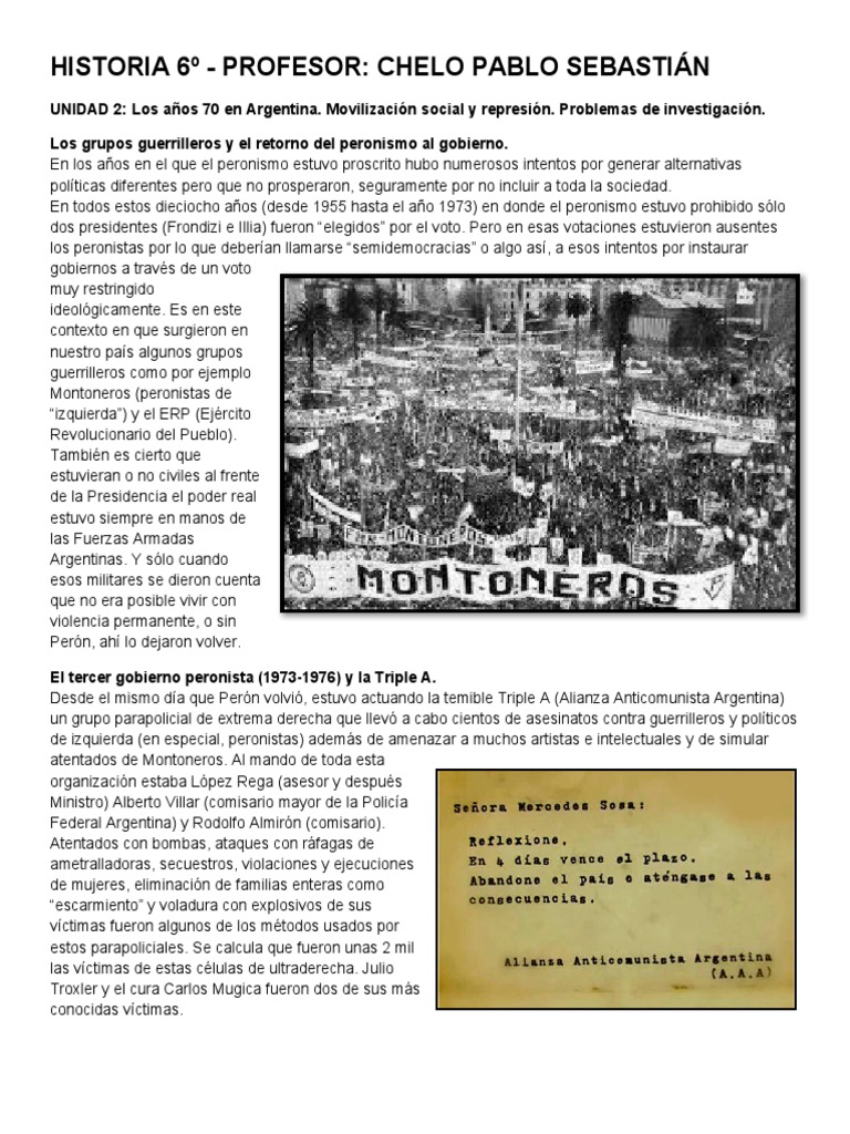 Historia 6º - Profesor: Chelo Pablo Sebastián | PDF | Argentina