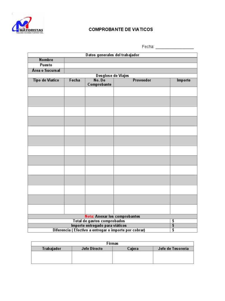 COMPROBANTE DE VIATICOS | PDF