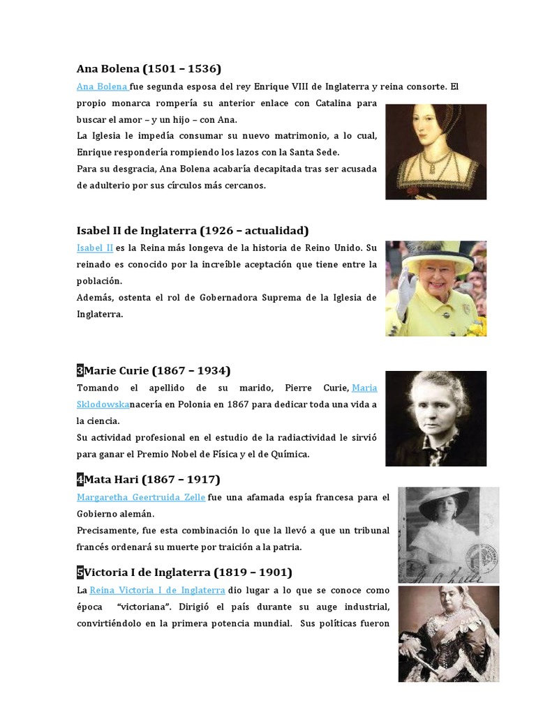 Mujeres Famosas en la Historia | PDF | Anne Boleyn | México