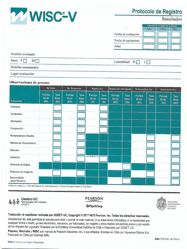 Protocolo de Registro de Resultados WISC V-2 | PDF
