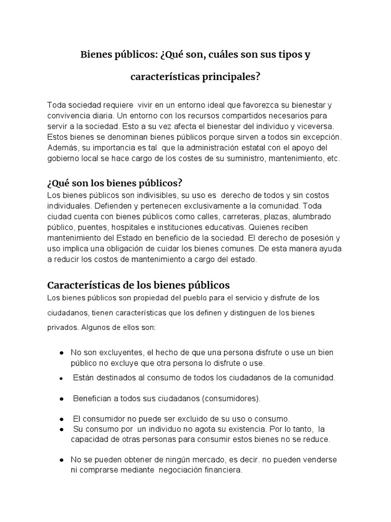 Bienes Públicos - ¿Qué Son, Cuáles Son Sus Tipos y Características ...