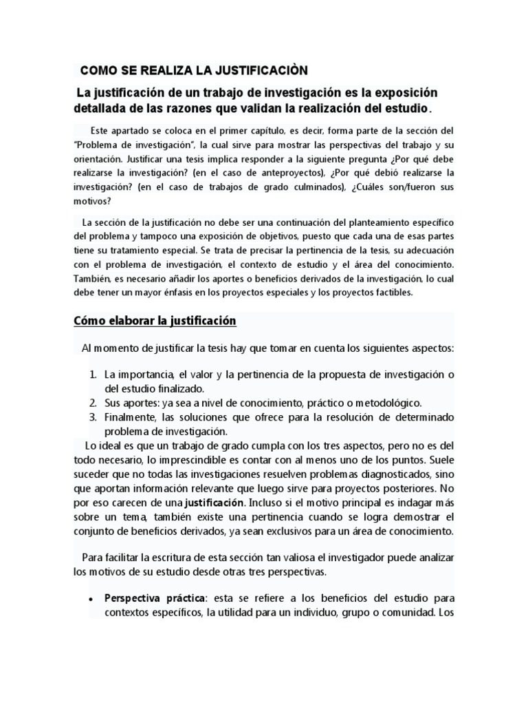 La Justificación de Un Trabajo de Investigación Es La Exposición ...