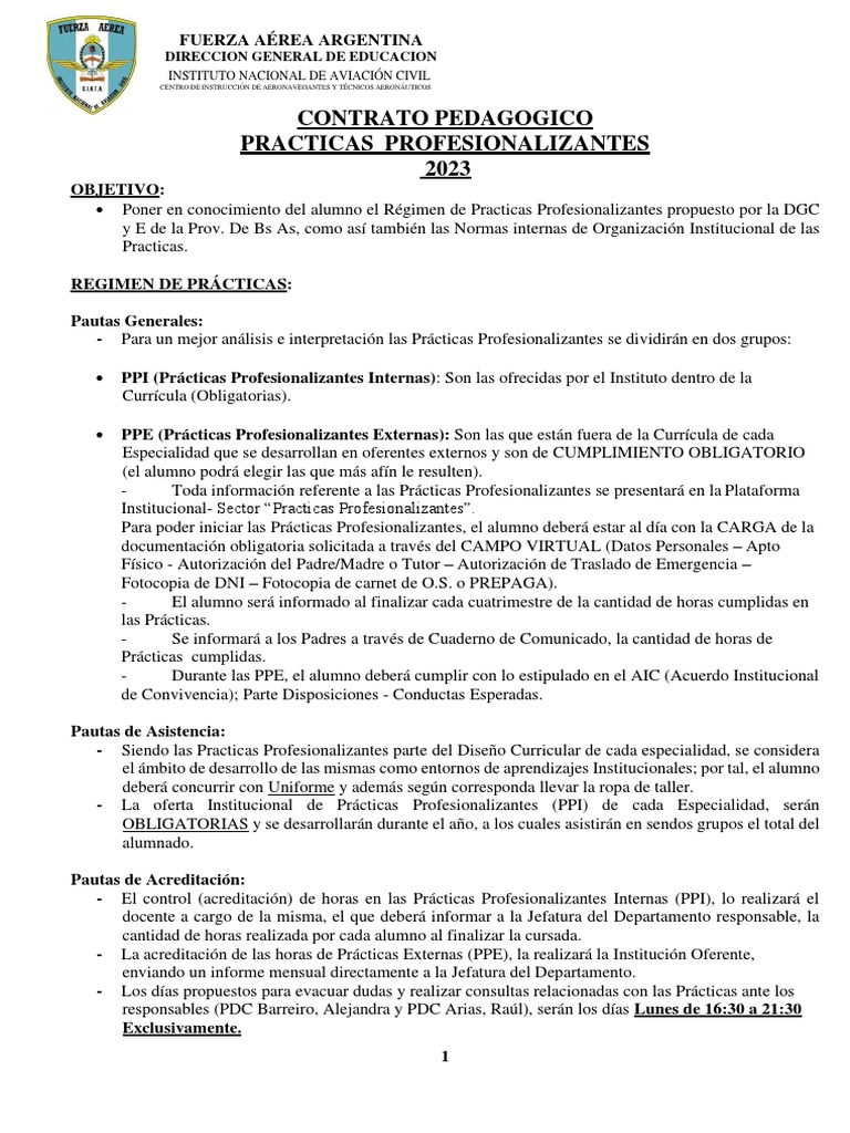 Contrato Pedagogico PRACT PROF 2023 | PDF