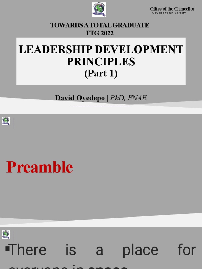 DAY 2 7TH TEACHING - LEADERSHIP DEVELOPMENT PRINCIPLES (Part 1) | PDF ...