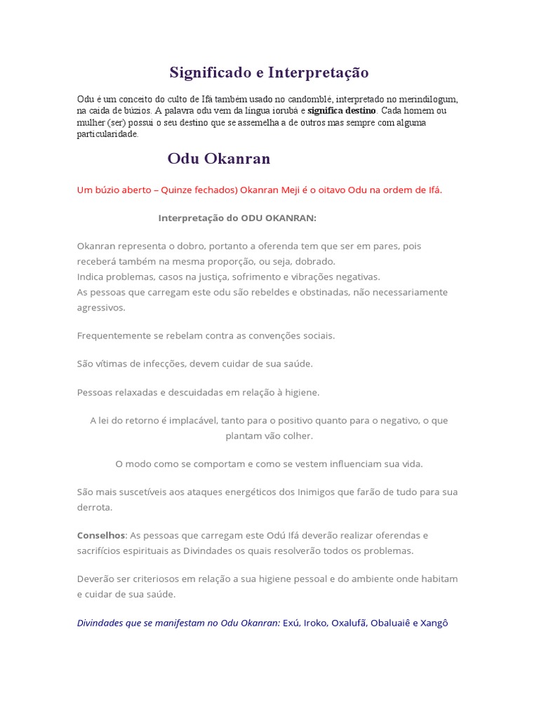 Pagina 1 Odus e Seus Significados | PDF | Santeria