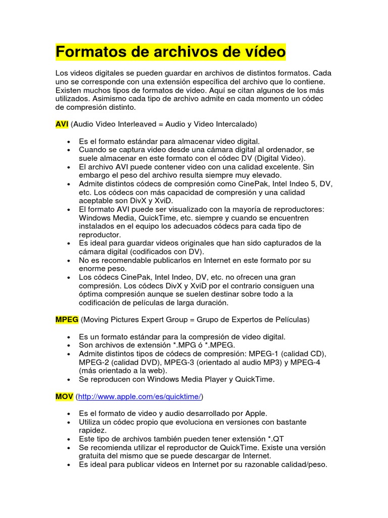 Formatos de Archivos de Vídeo: AVI (Audio Video Interleaved Audio y ...