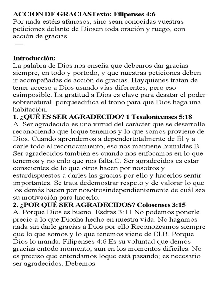 Accion de Graciastexto: Filipenses 4:6 | PDF