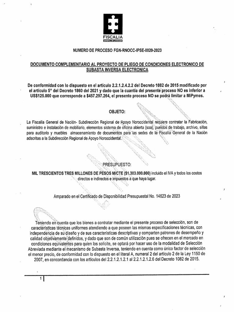 Documento Complementario Al Proyecto de Pliego de Condiciones | PDF