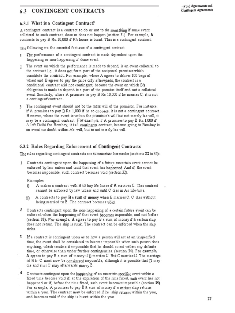 Contingent Contract | PDF | Restraint Of Trade | Legal Concepts