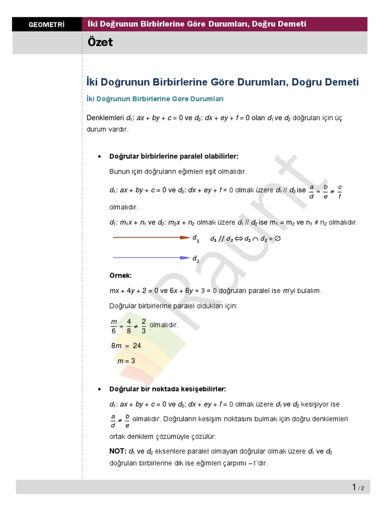 Iki Dogrunun Birbirlerine Gore Durumlari Dogru Demeti Ozet | PDF