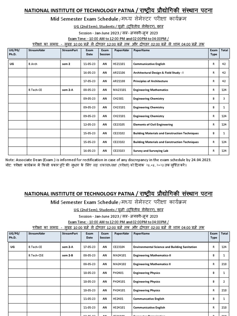 Mid Semester Exam Schedule | PDF | Engineering | Equations