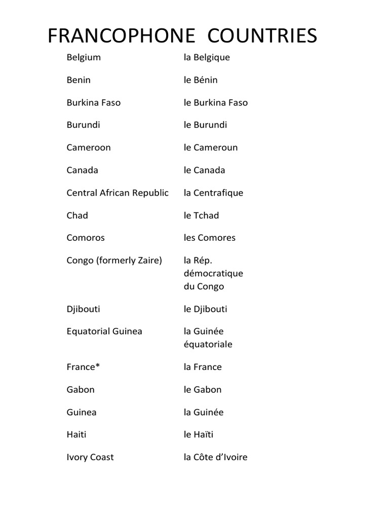Liste des pays francophones dans le monde | PDF