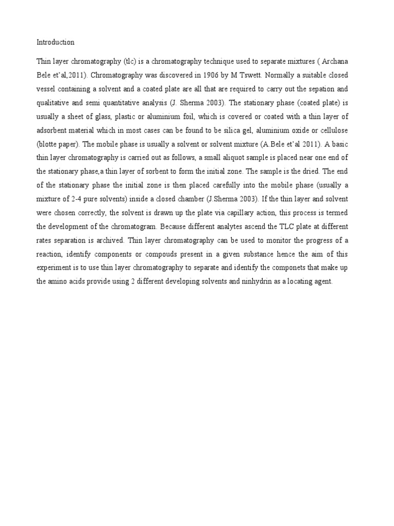 TLC Analysis of Amino Acids with Acetic Acid | PDF | Thin Layer ...