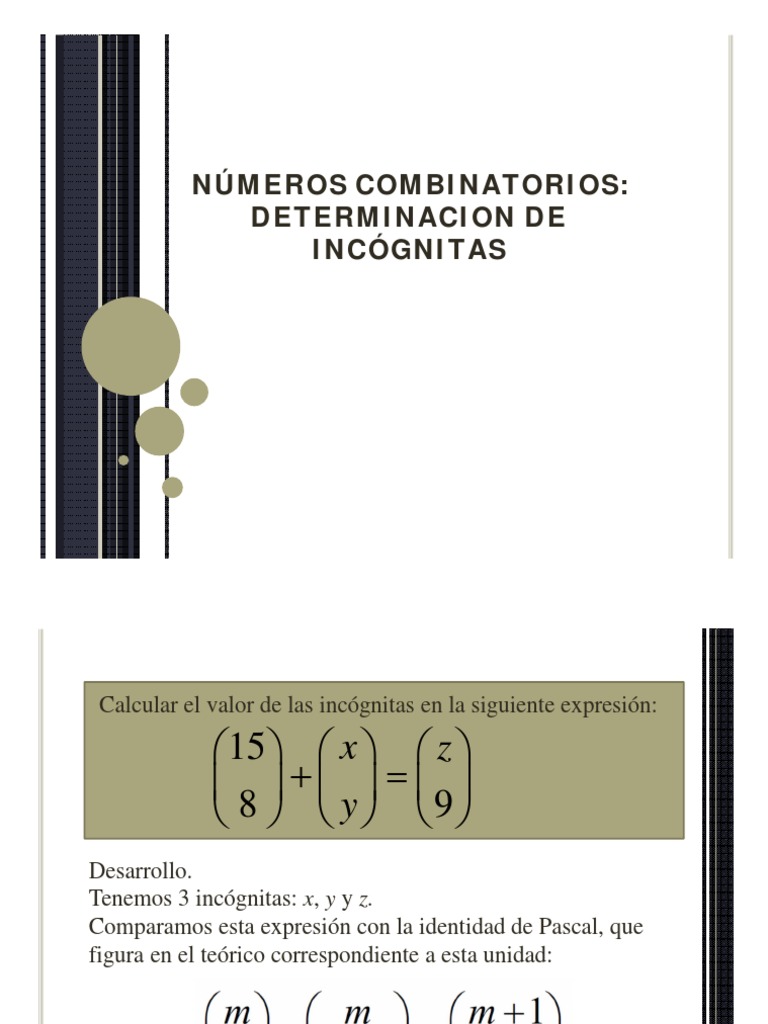 NÚMEROS COMBINATORIOS_DETERMINACION DE INCÓGNITAS | PDF NÚMEROS COMBINATORIOS_DETERMINACION DE INCÓGNITAS | PDF