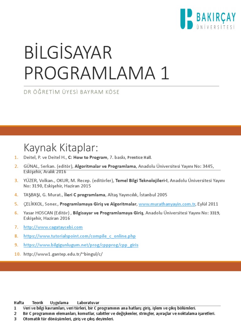 Bilgisayar Programlama 1: DR Öğretim Üyesi Bayram Köse | PDF