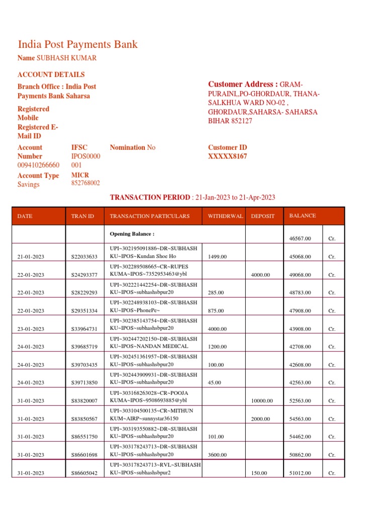 AccountStatement - Report - 6036958167 - 21042023 - 13 - 54subhash Statment | PDF | Mobile App ...
