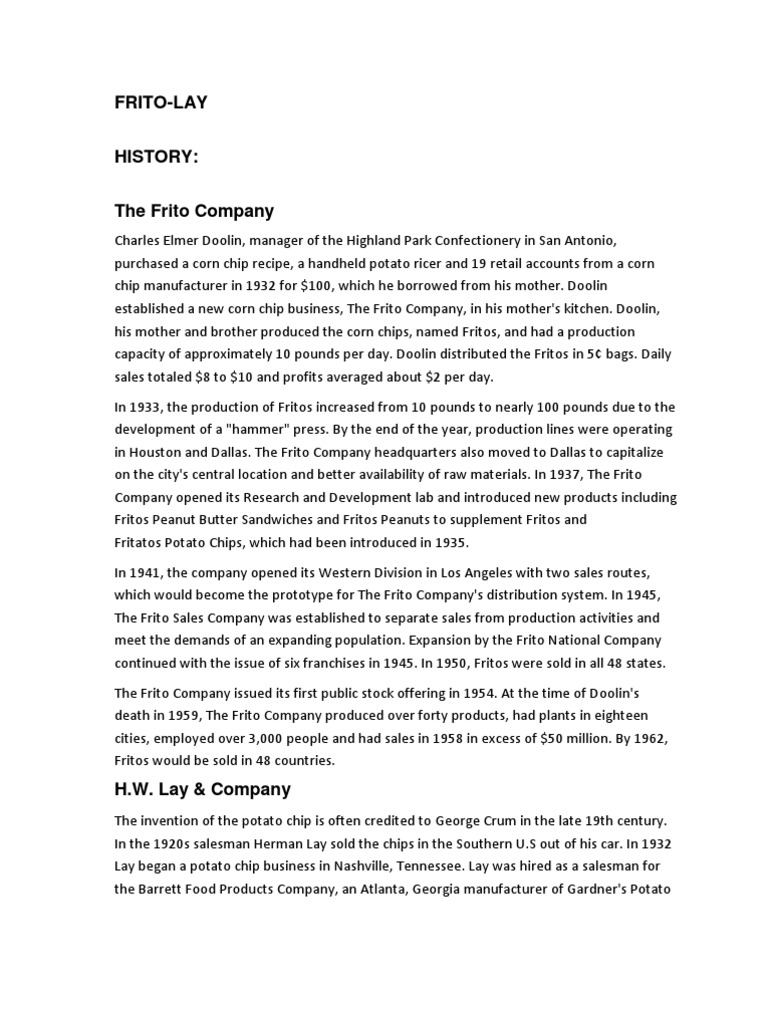 Frito Lay History | PDF | Pepsi Co | Companies