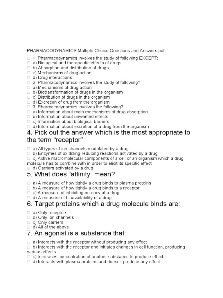 50 TOP PHARMACODYNAMICS Multiple Choice | PDF | Receptor Antagonist ... 50 TOP PHARMACODYNAMICS Multiple Choice | PDF | Receptor Antagonist ...