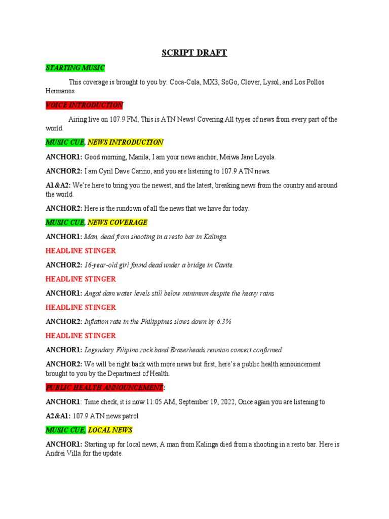 NEWS Radio Script Draft | PDF | Rain | Weather