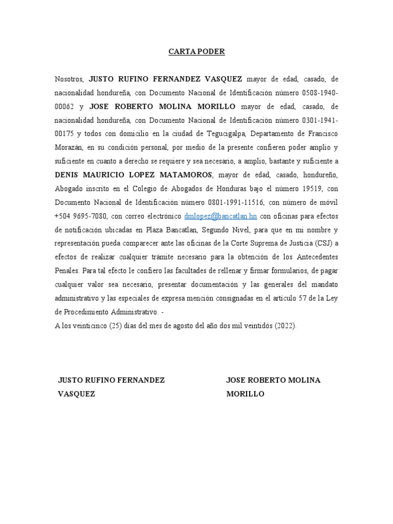 Carta Poder - Ancedentes Penales | PDF