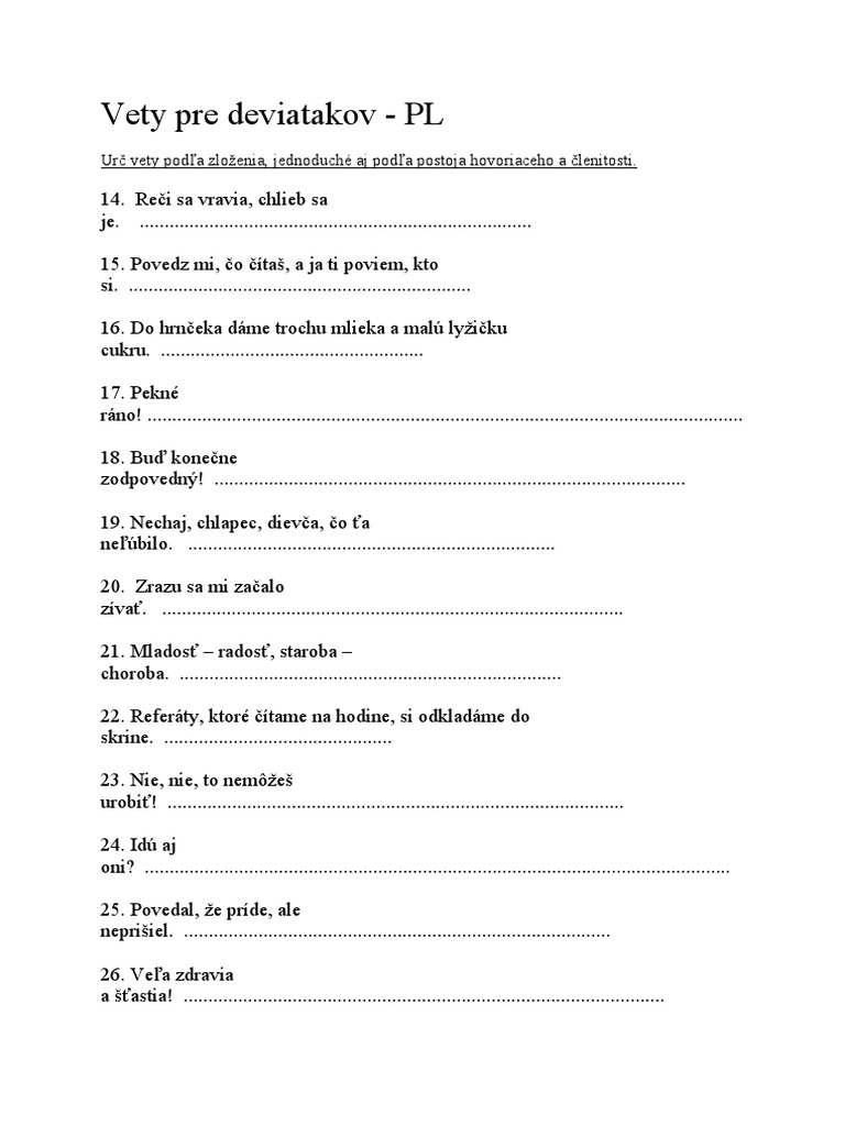 Vety Pre Deviatakov - PL: Urč Vety Podľa Zloženia, Jednoduché Aj Podľa ...