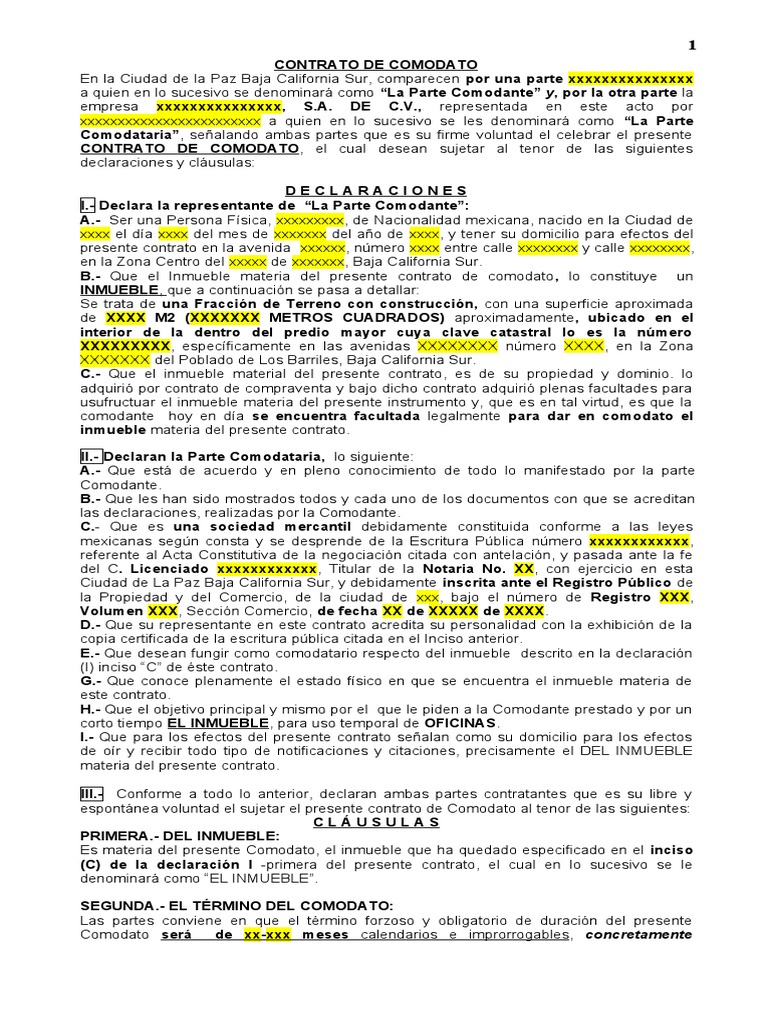 Contrato de Comodato FORMATO | PDF | Ley de obligaciones | Justicia
