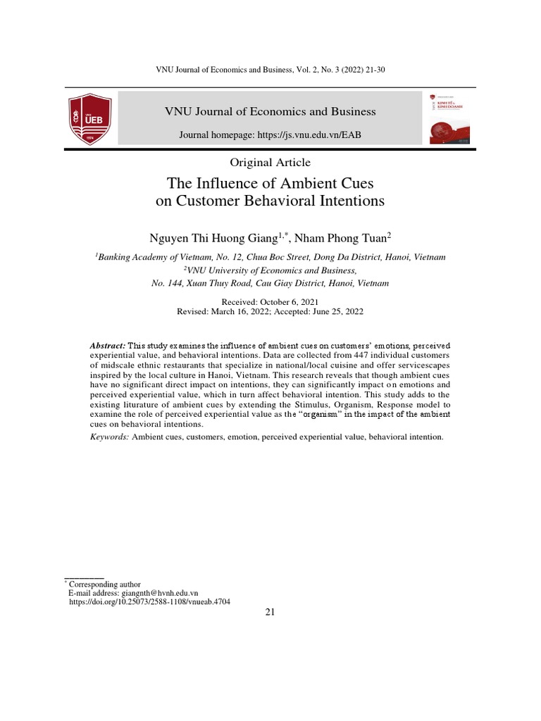 The Influence of Ambient Cues On Customer Behavioral Intentions | PDF