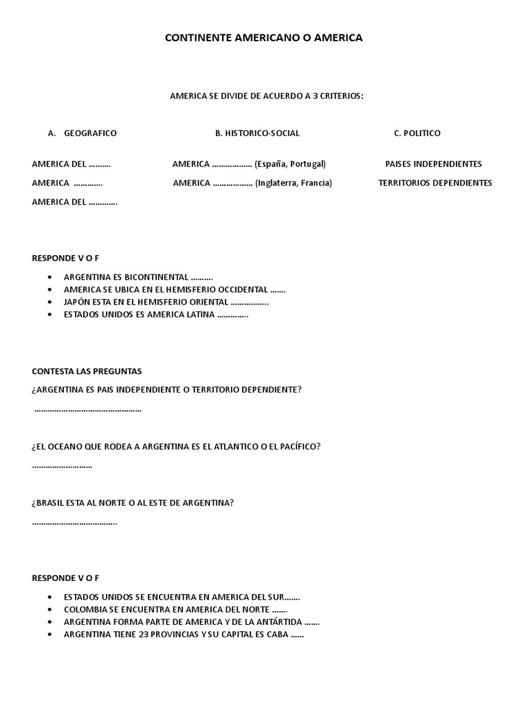 Continente Americano o America | PDF