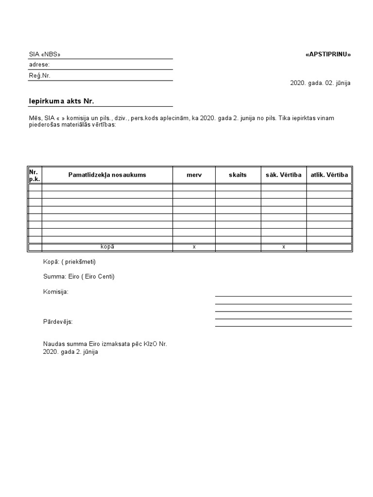 Iepirkuma Akts NR.: Apstiprinu | PDF