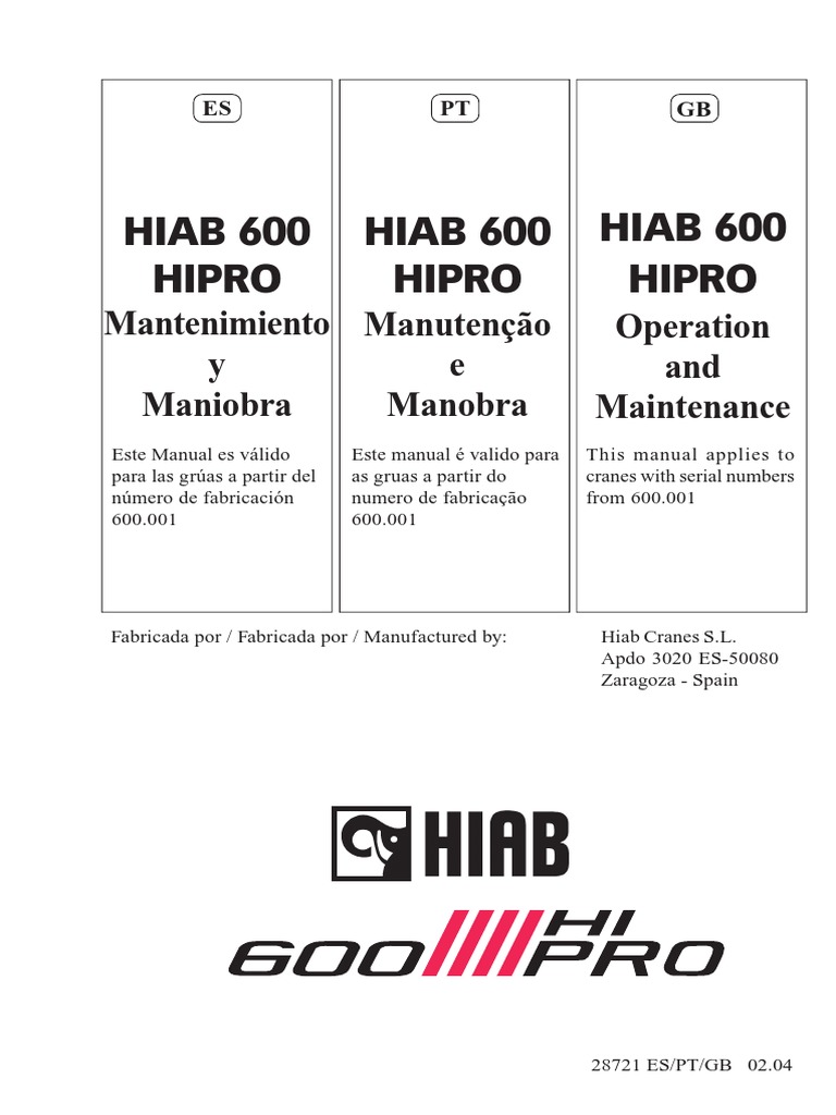 Hiab 600 Espt | PDF | Bienes de consumo | Equipo