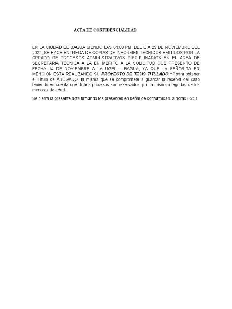 Acta de Confidencialidad | PDF