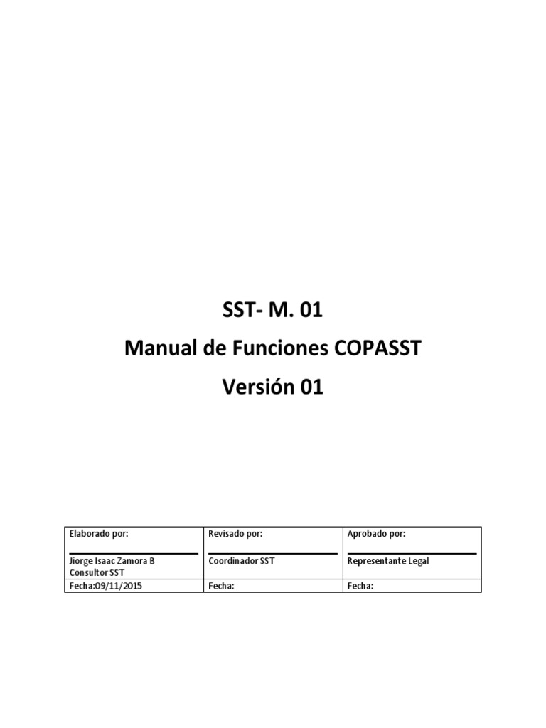 Manual de Funciones COPASST | PDF | Seguridad y salud ocupacional | Gobierno