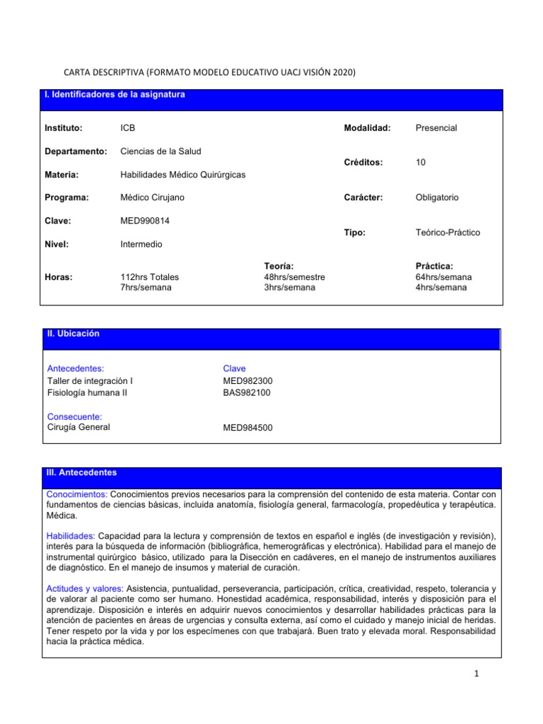Carta Descriptiva (Formato Modelo Educativo Uacj Visión 2020) | PDF ...