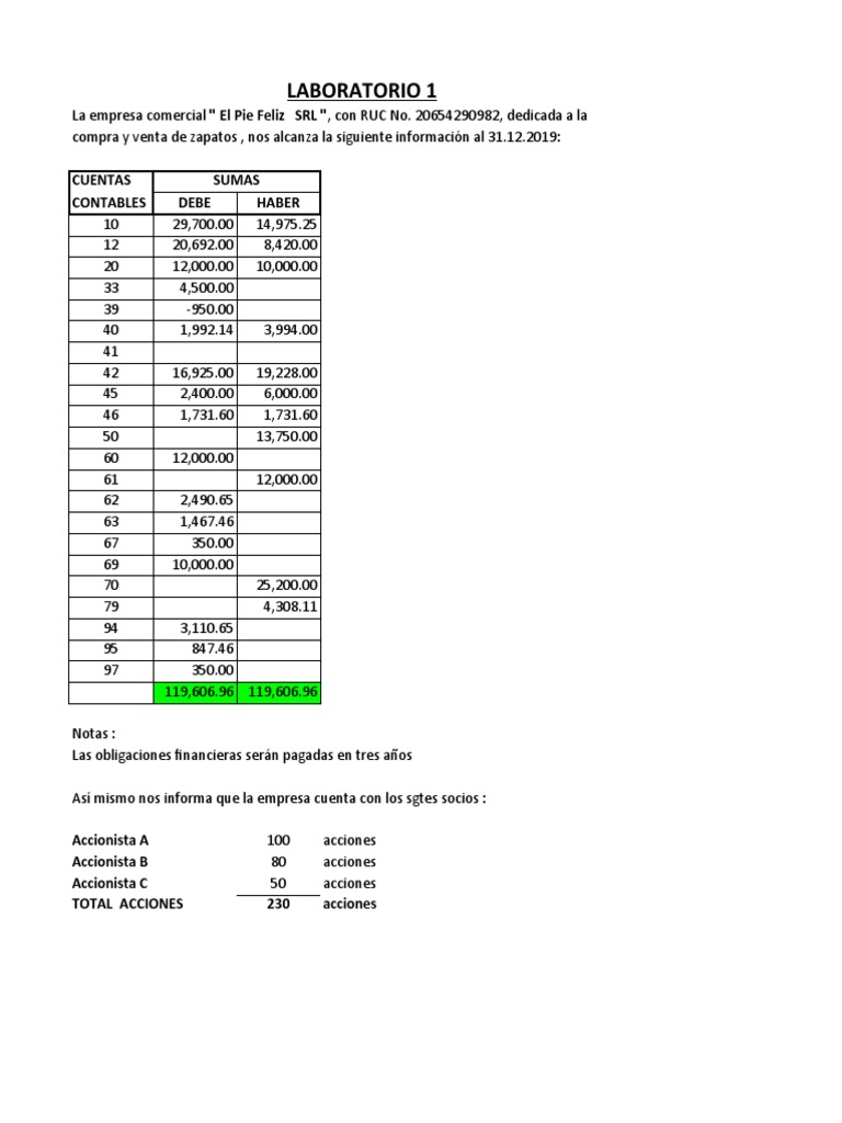 Laboratorio 1 El Pie Feliz B. de C y EEFF | PDF | Compartir (Finanzas) | Estado de resultados