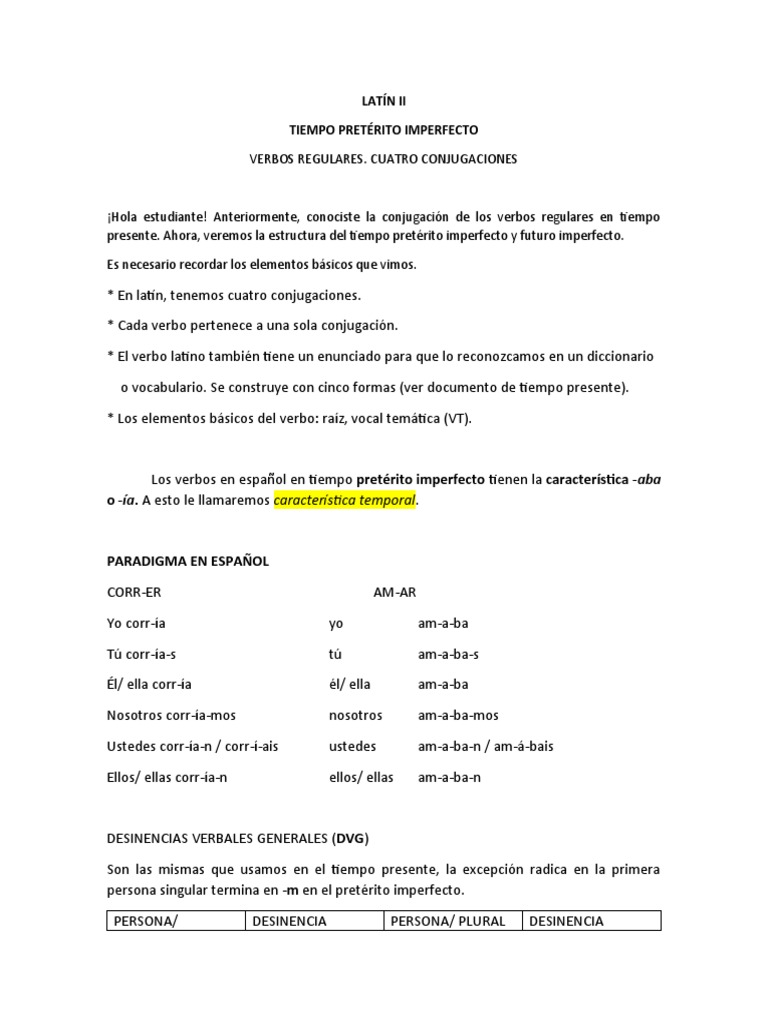 Verbos Regulares. Pretérito Imperfecto y Futuro Imperfecto | PDF ...