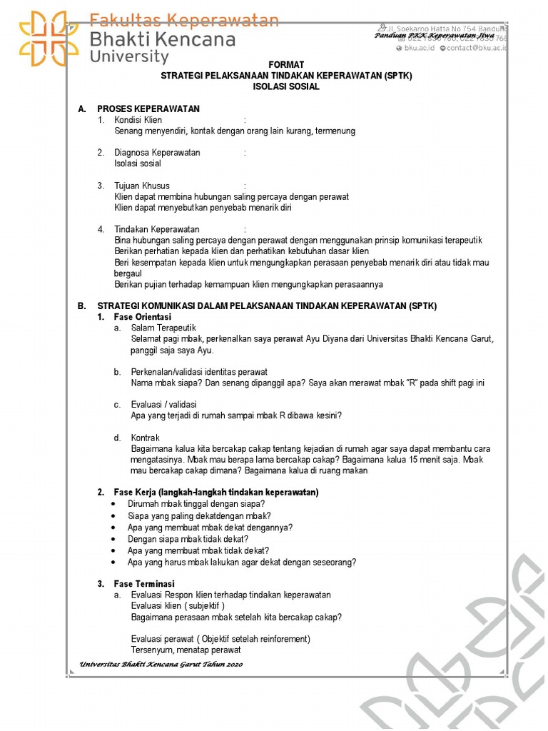 SPTK Isolasi Sosial 1 | PDF